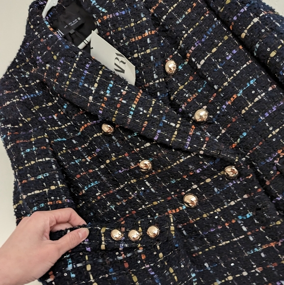 Zara | Jackets & Coats | Zara New Textured Tweed Blazer Multicolor ...